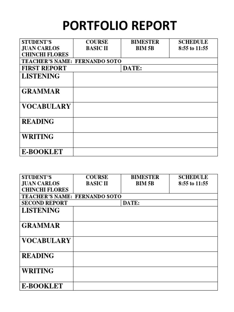 Portfolio Report: Listening Grammar Vocabulary Reading Writing E ...