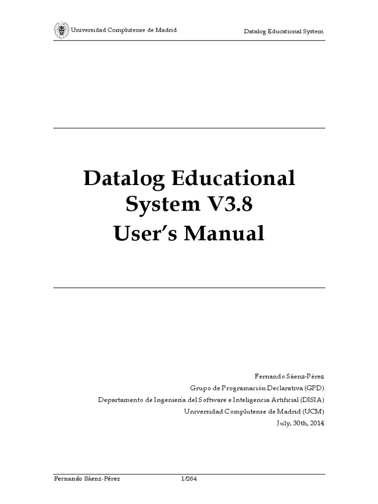 Datalog Educational System V3.8 User's Manual | PDF | Relational Model | Sql