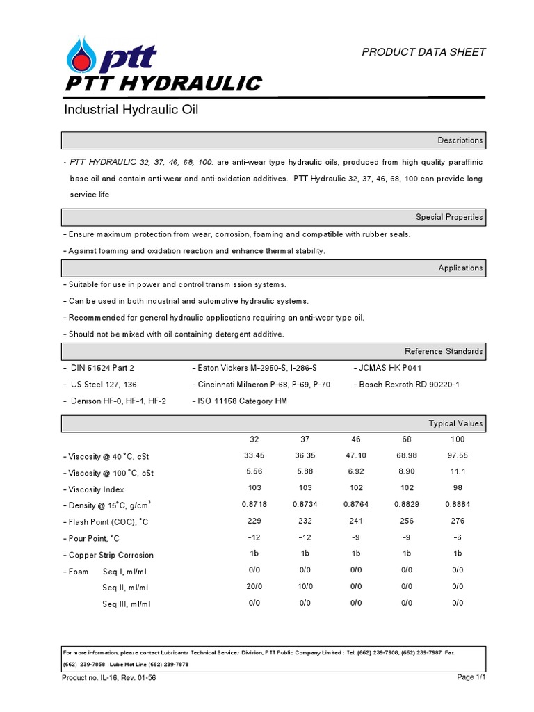 PTT Hydraulic Oil: Anti-Wear, Multi-Grade | PDF