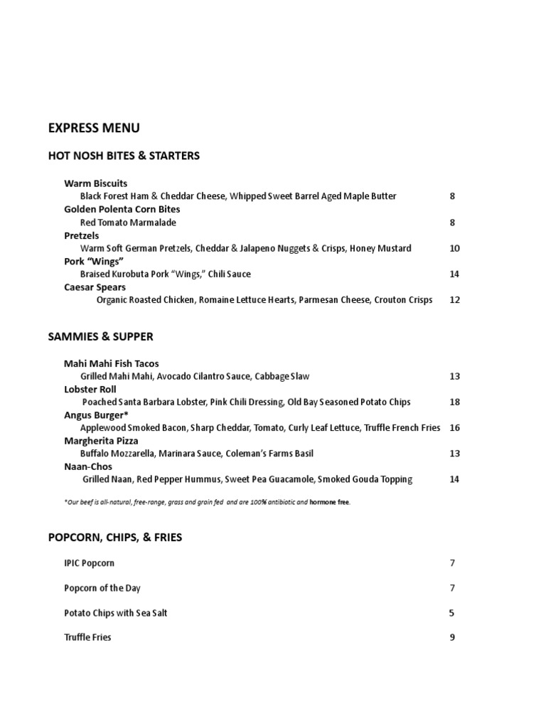 Ipic Food Menu | PDF | Cooking, Food & Wine