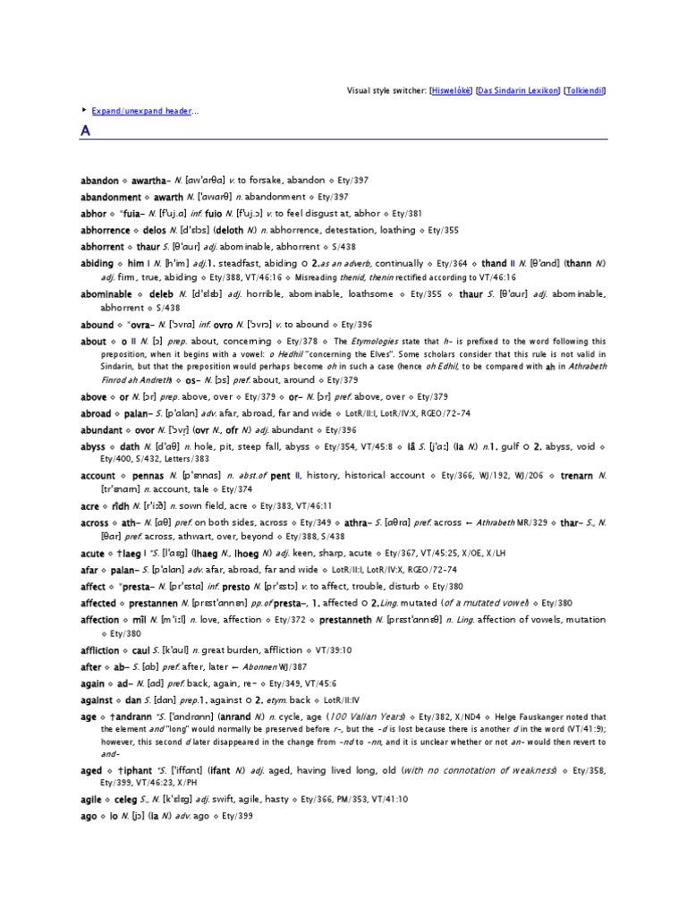 English Sindarin Dictionary | Middle Earth | J. R. R. Tolkien