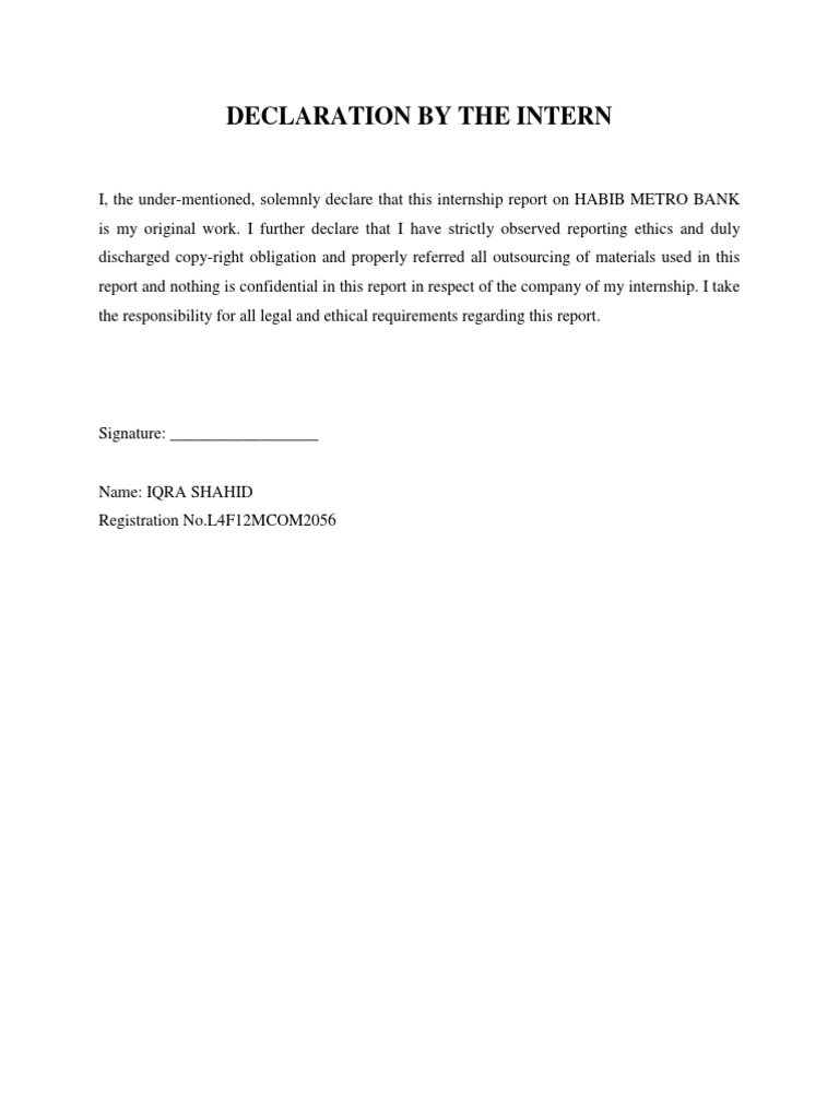 Declaration For Internship | PDF | Swot Analysis | Banks