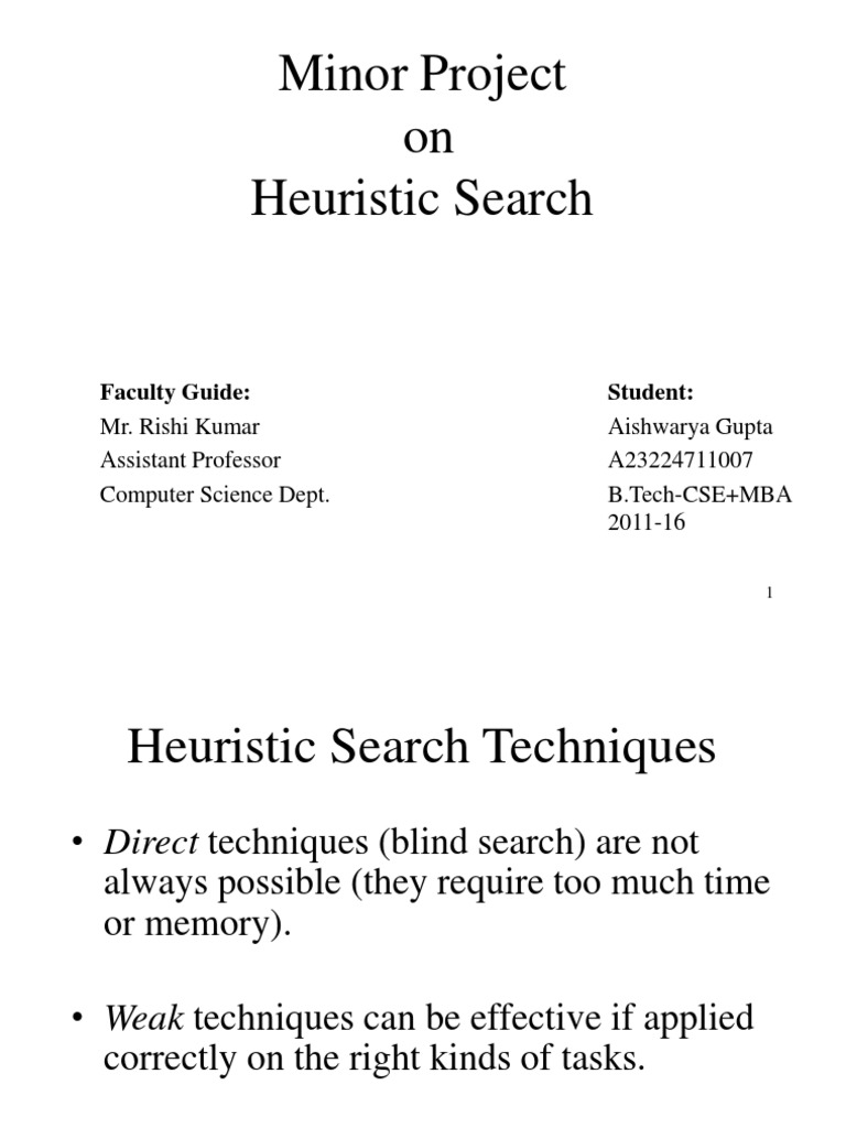 Minor Project On Heuristic Search: Faculty Guide: Student | PDF ...