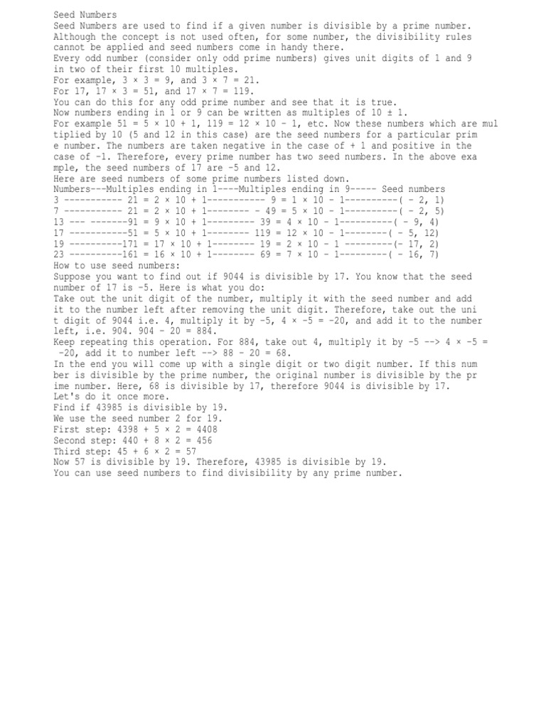 Seed Numbers | PDF | Prime Number | Mathematical Problem Solving