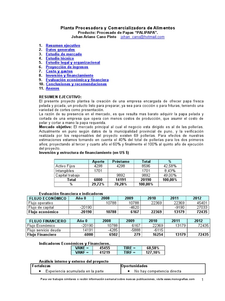 Planta Procesadora Alimentos Palipapa | PDF | Patata | Tipo de cambio