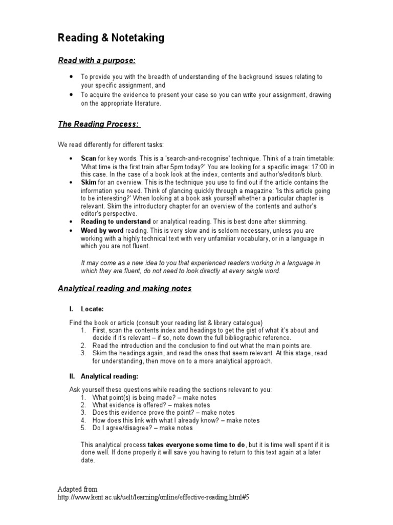 Effective Reading and Notetaking Strategies | PDF | Reading (Process ...