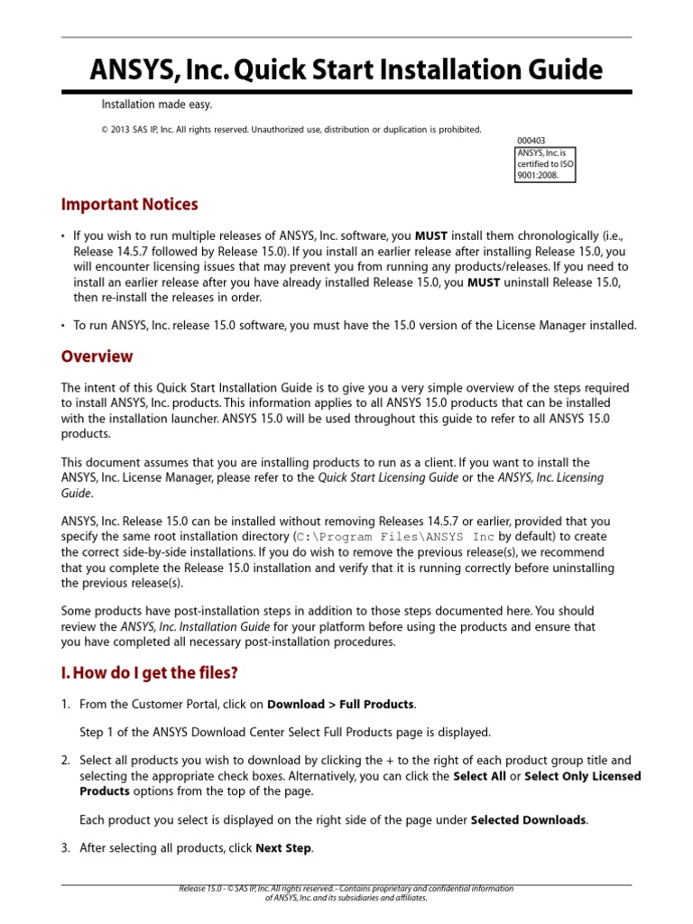 ANSYS Quick Start Installation Guide | PDF | Installation (Computer Programs) | Server (Computing)