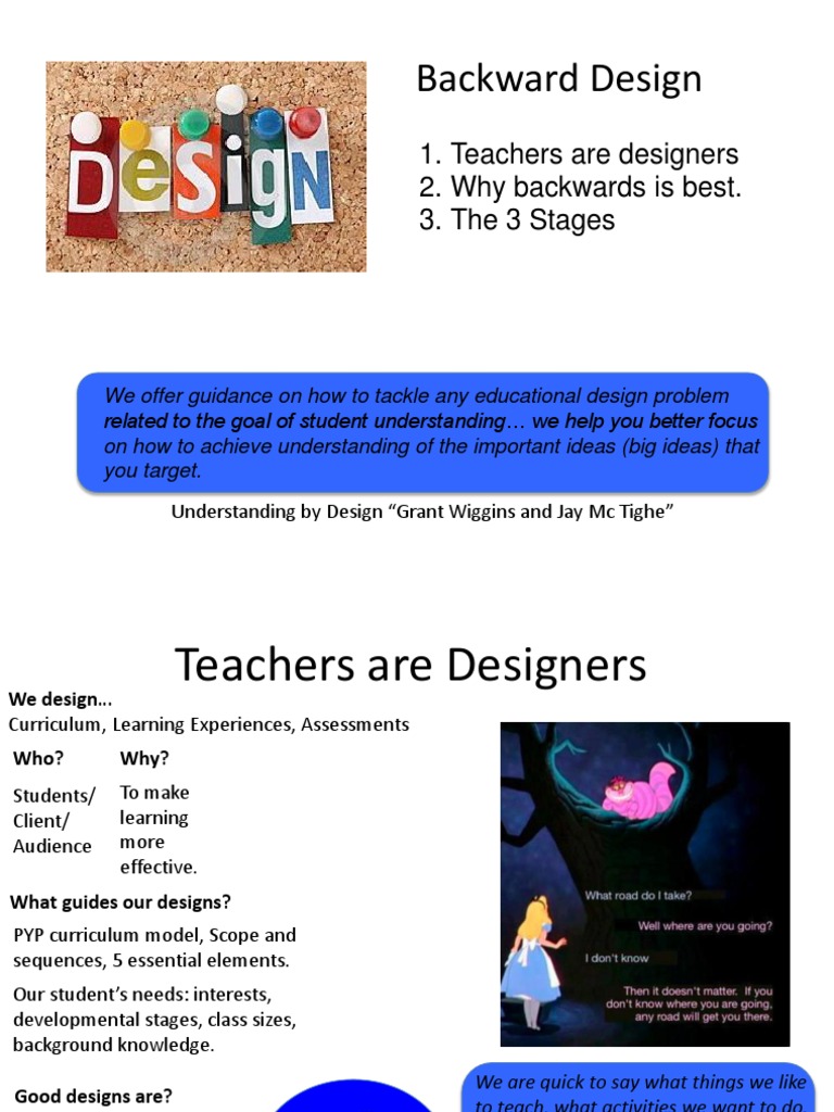 Backward Design: 1. Teachers Are Designers 2. Why Backwards Is Best. 3 ...