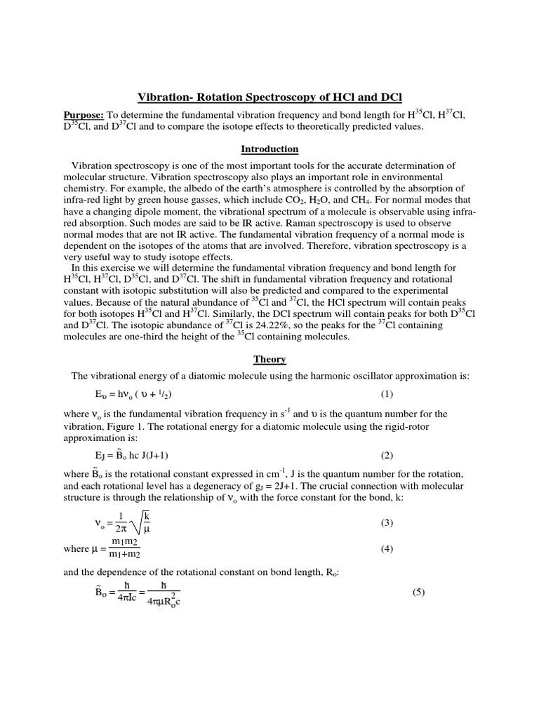 HCl and DCl Vibration-Rotation Spectroscopy | PDF | Molecules | Spectroscopy