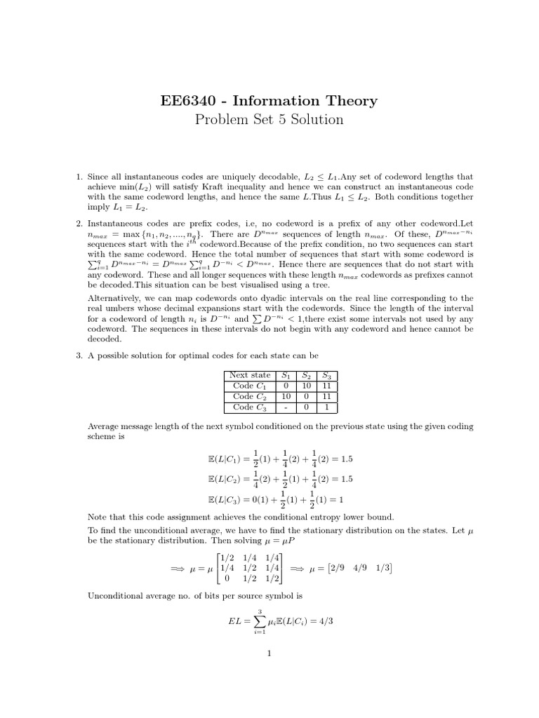 EE6340 - Information Theory Problem Set 5 Solution: Max Max I | PDF | Mathematical Concepts ...