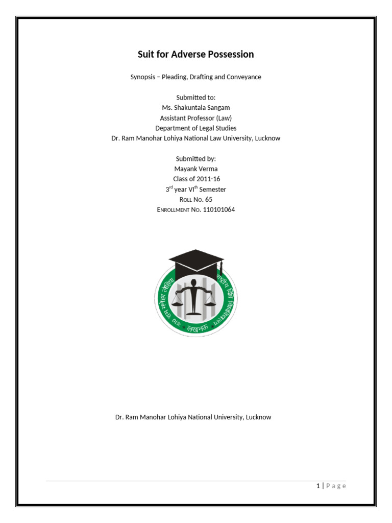 Suit For Adverse Possession | PDF | Adverse Possession | Real Property