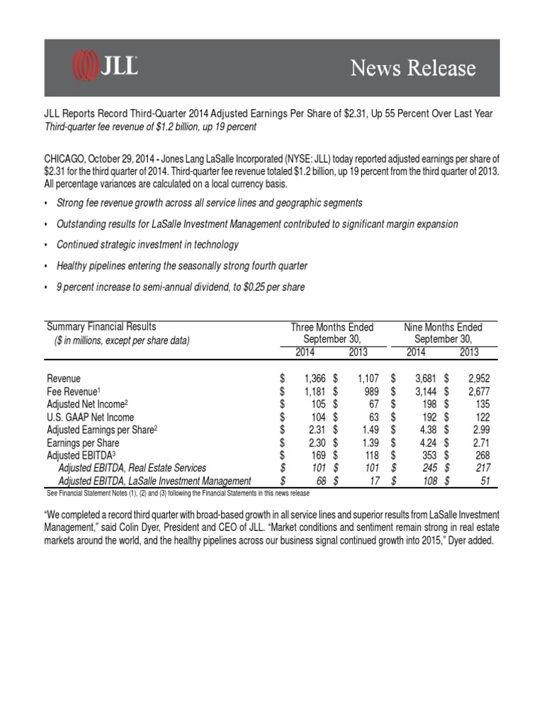 JLL PDF | PDF | Earnings Before Interest | Revenue