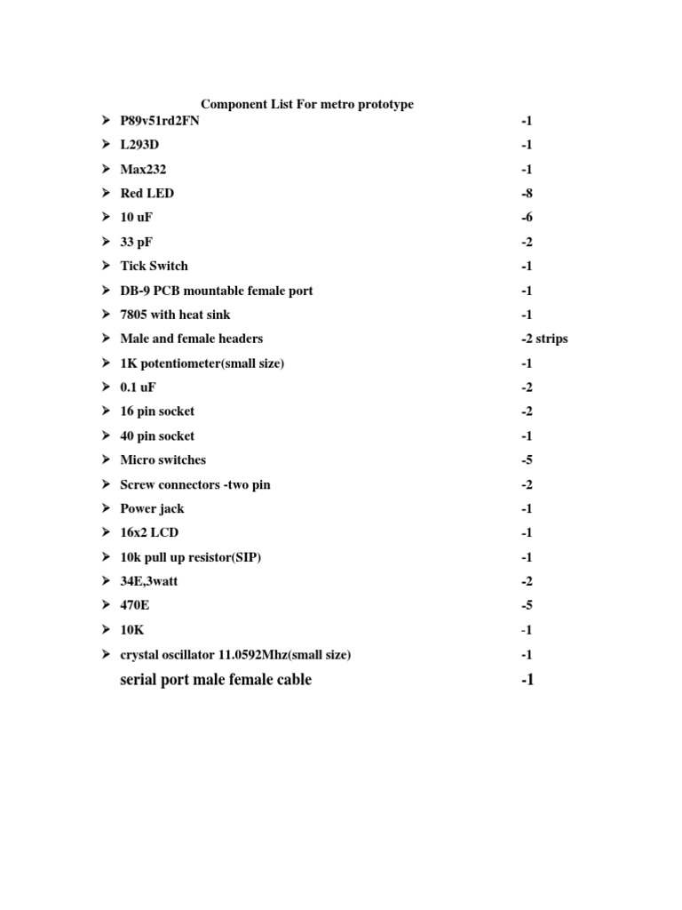 Comp List For Metro Prototype | PDF | Computers | Technology & Engineering