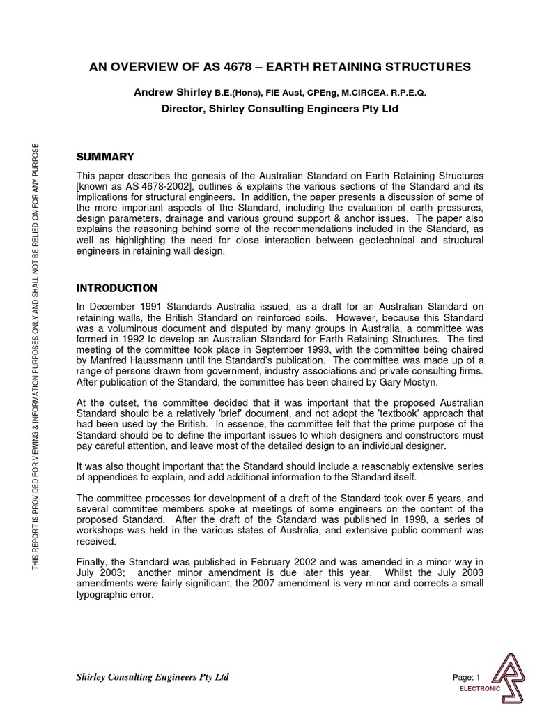 An Overview of AS4678-Earth Retaining Structures | PDF | Geotechnical ...