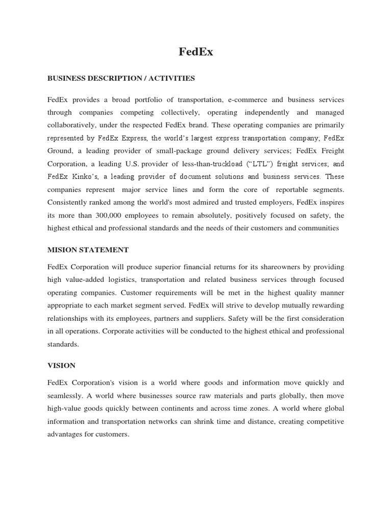 Fedex: Business Description / Activities | PDF | Business