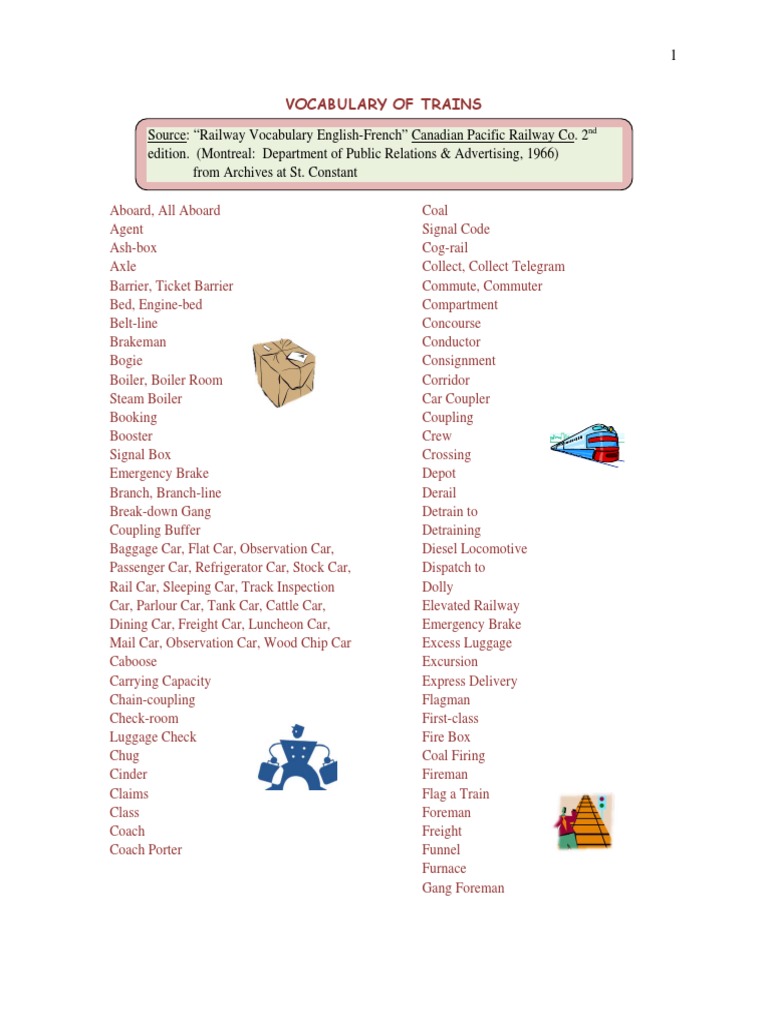 Vocabulary of Trains | PDF | Train | Passenger Car (Rail)