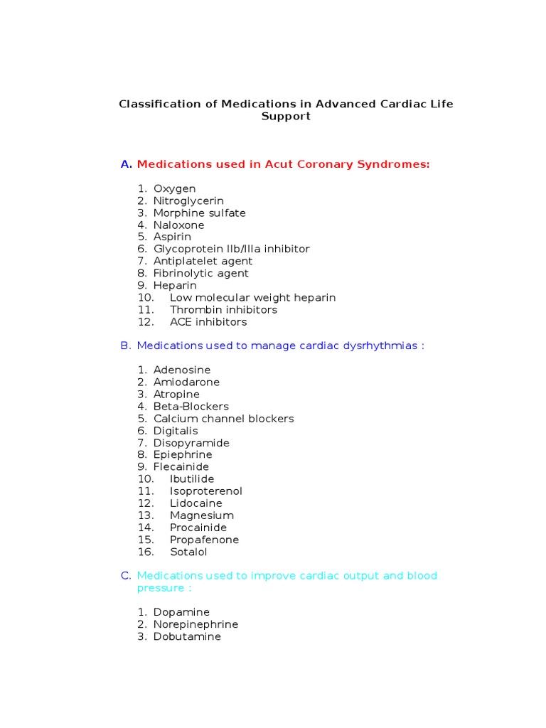 Classification of Medications in ACLS | PDF | Wellness