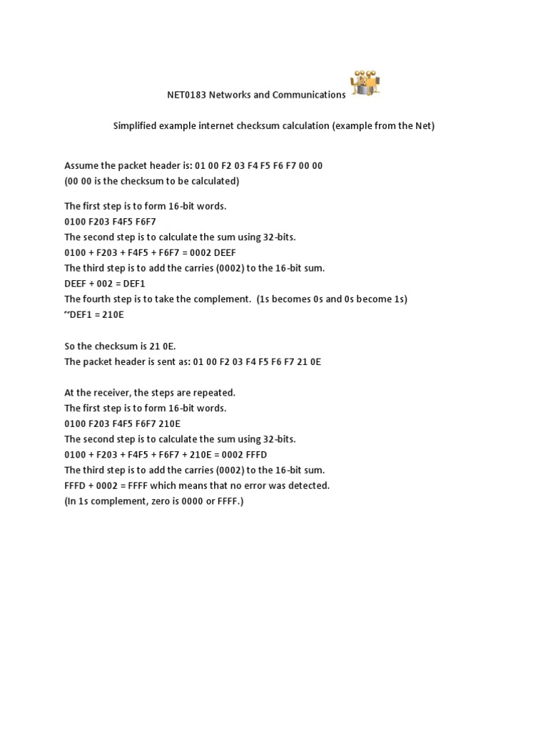 Internet Checksum Calculation Guide | PDF | Telecommunications ...