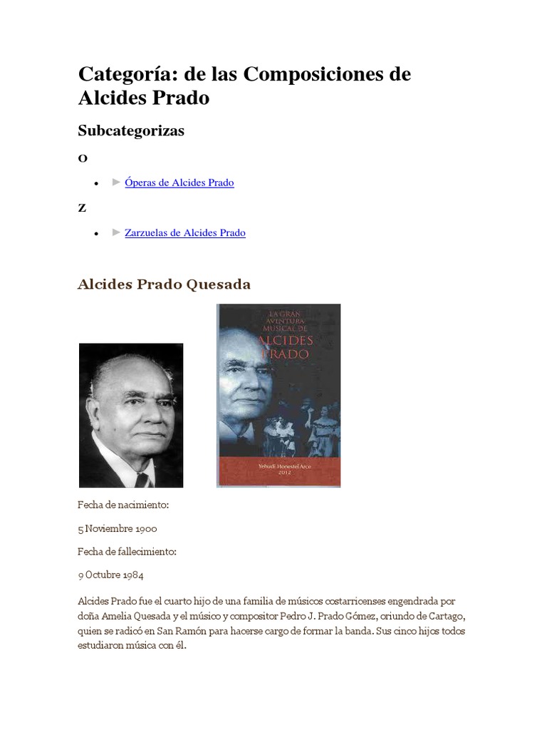 Alcides Prado | PDF | Costa Rica | Composiciones Musicales