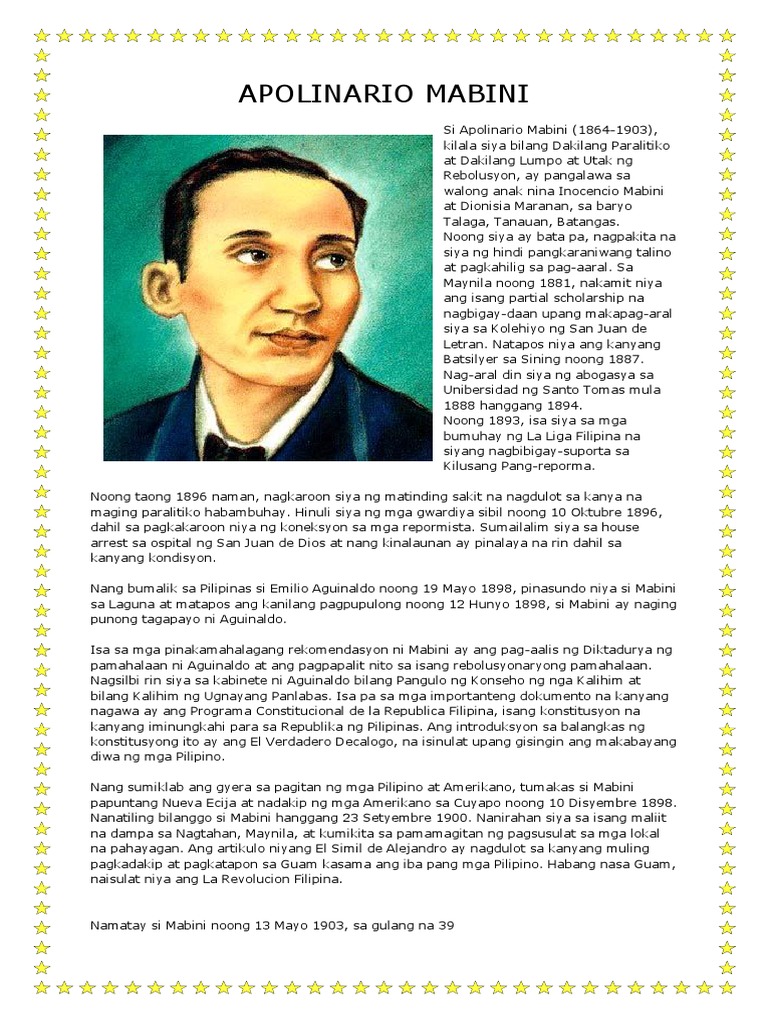 Talambuhay Ni Apolinario Mabini Sino Ang Bayaning Pinoy