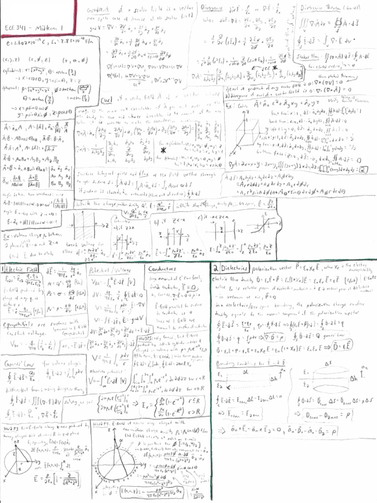 Electromagnetics Cheat Sheet - Electric Fields+ | PDF