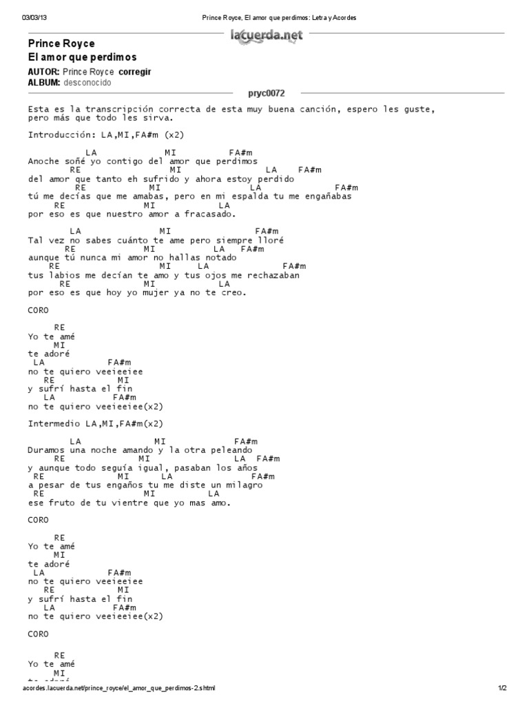 Prince Royce, El Amor Que Perdimos - Letra y Acordes | PDF | Música grabada