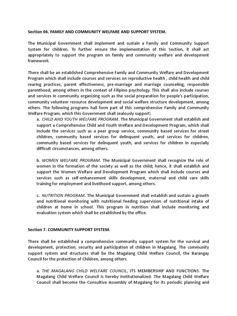 Family and Community Support System | PDF | Welfare | Child Protection