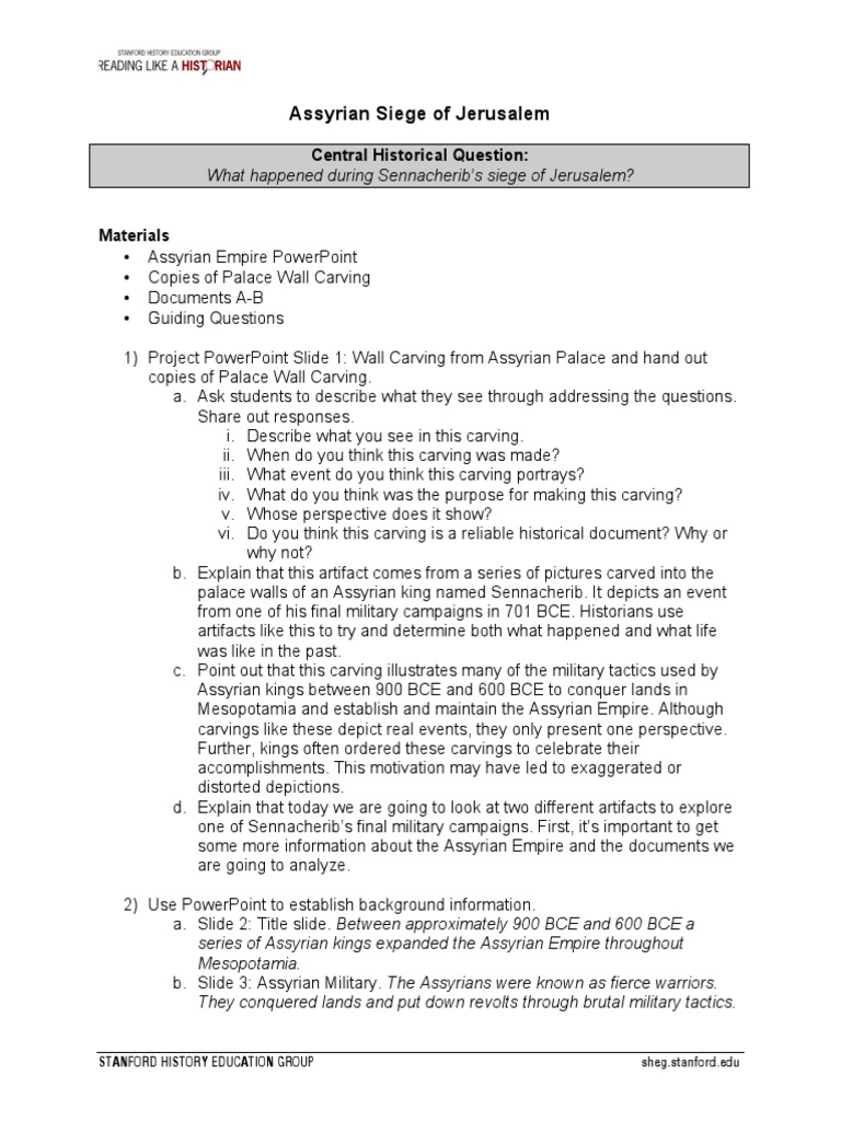 Assyrian Siege of Jerusalem Lesson Plan | PDF | Assyria | Kingdom Of Judah