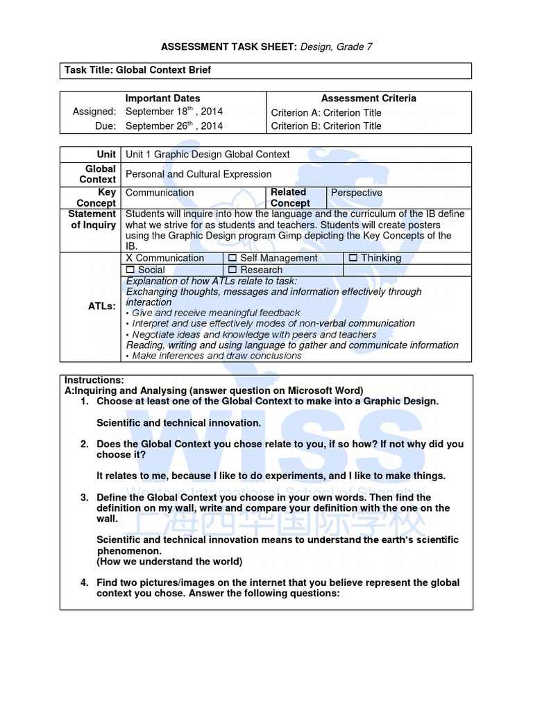 Grade 7 Graphic Design Task | PDF | Question | Design