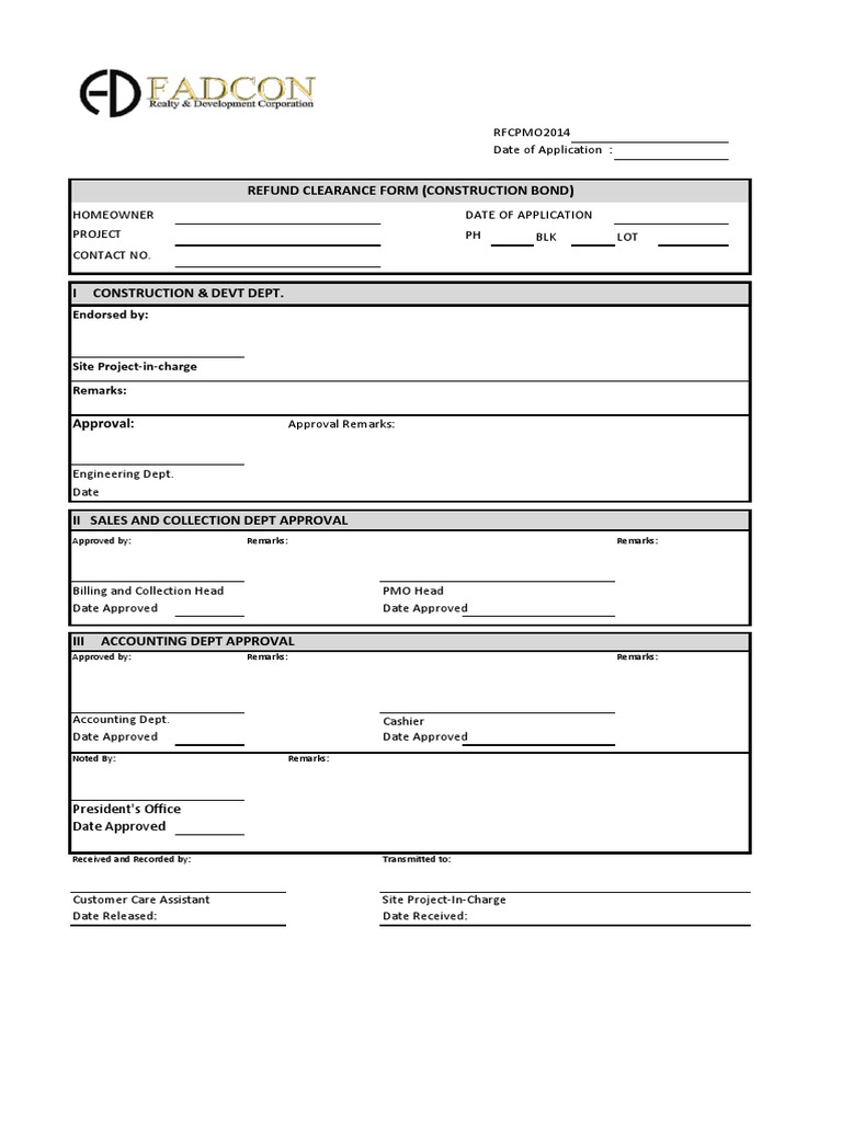 Construction Bond Refund Clearance Form | PDF | Technology & Engineering