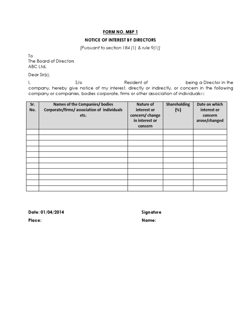 Director's Notice of Interest Form MBP 1 | PDF