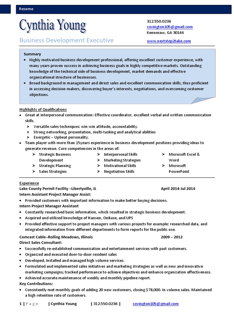 Cynthia Resume PDF | Sales | Business Development