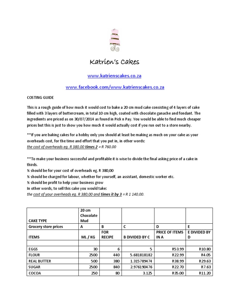 Cake Costing Guide | Cakes | Chocolate