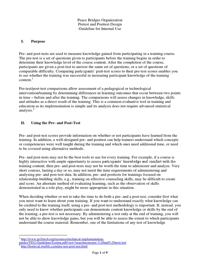 Pretest and Posttest Design For M&E Learning | PDF | Question ...