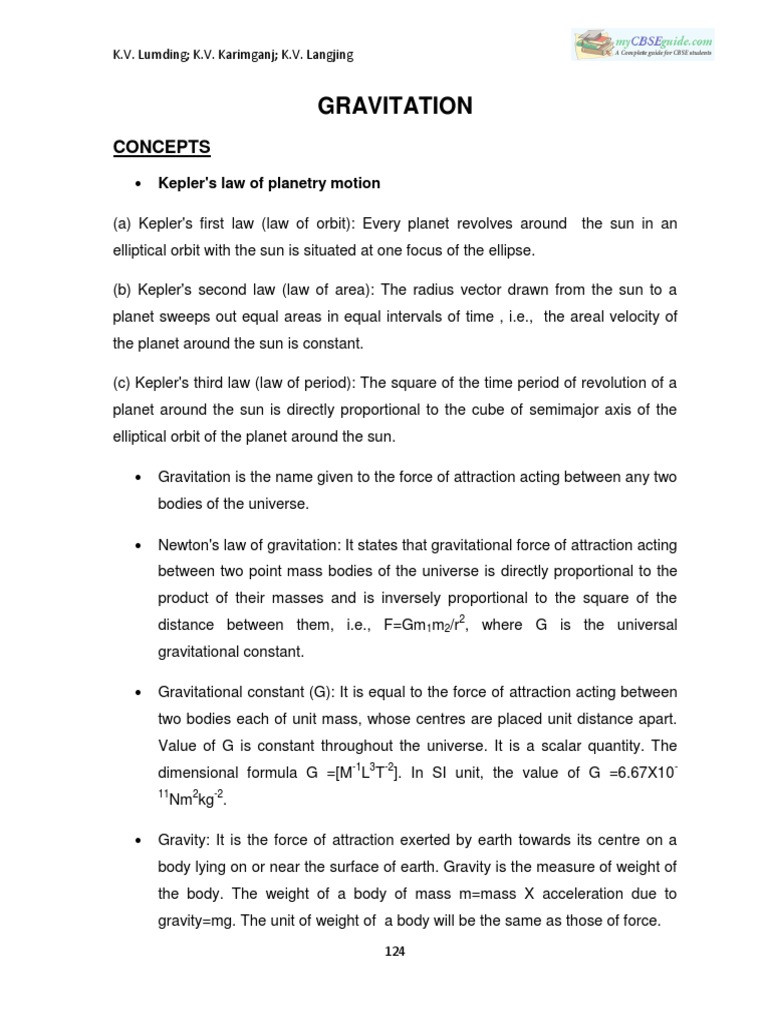 11 Physics Notes 06 Gravitation | PDF | Orbit | Gravity
