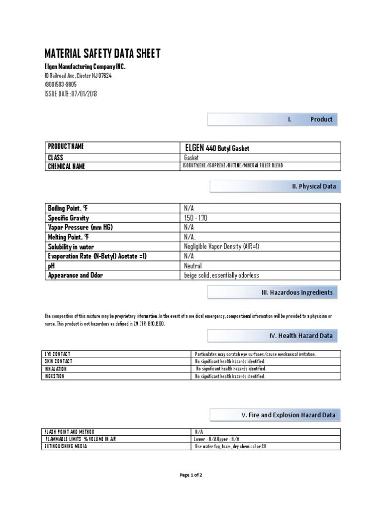 Msds 440 Butyl Gasket PDF | Download Free PDF | Combustion | Chemistry