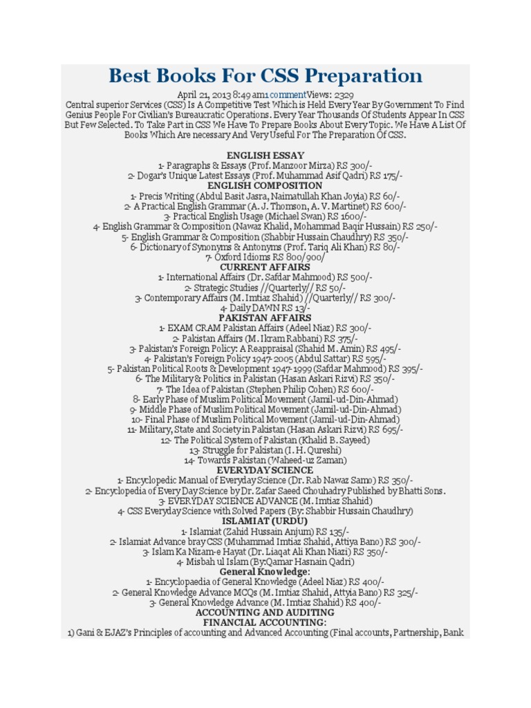 Best Books For CSS Preparation.docx | Pakistan | Accounting