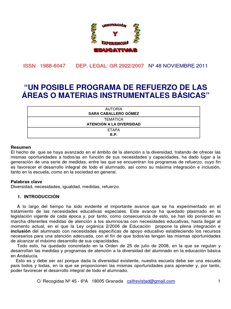 Ejemplo de Programa de Refuerzo en Lengua | Educación primaria | Plan ...