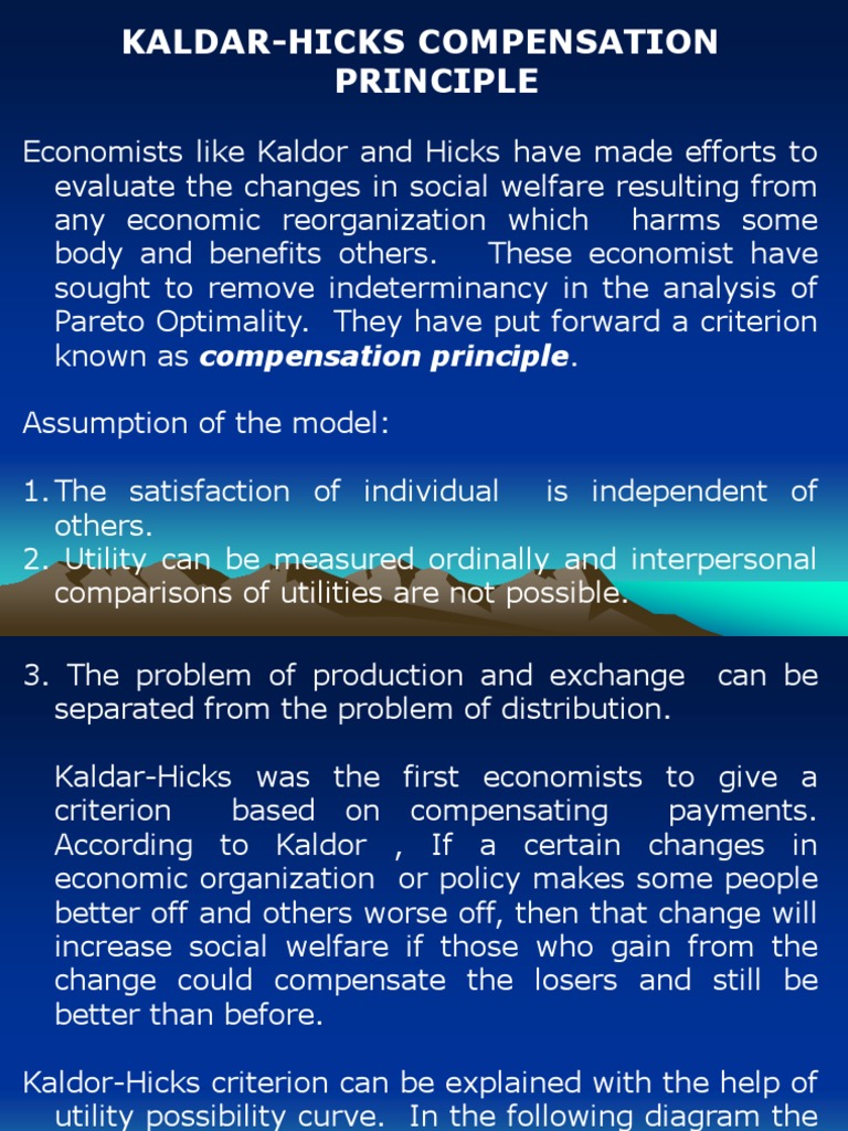 Kaldor-Hicks Compensation Principle Explained | PDF | Welfare Economics ...