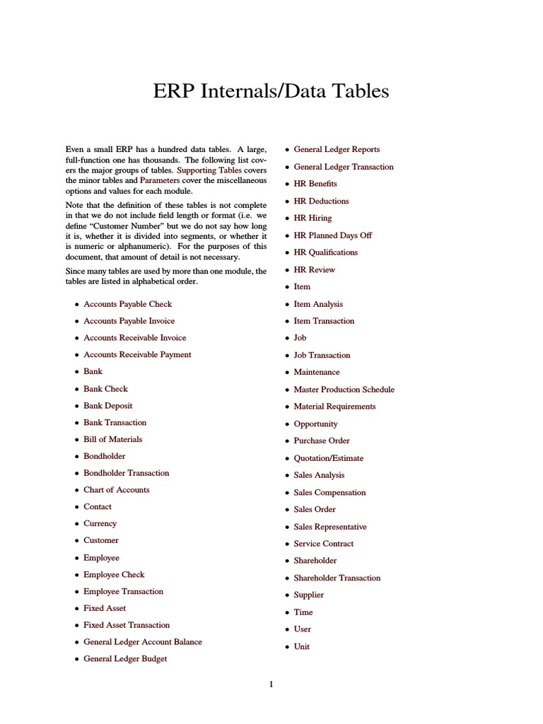 ERP Data Tables Overview | PDF