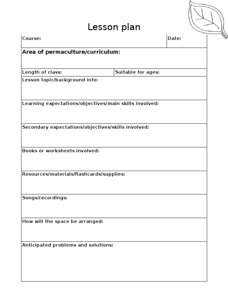 Permaculture Lesson Plan Template | PDF
