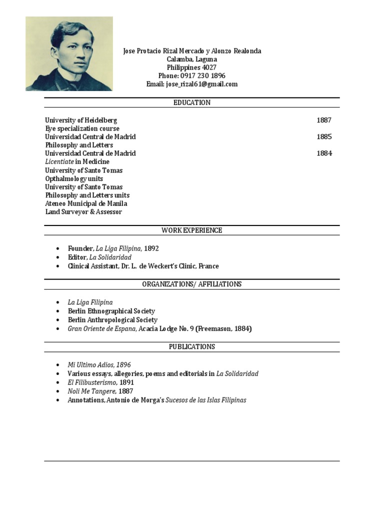 Jose Rizal Resume | PDF | Philippines | Languages