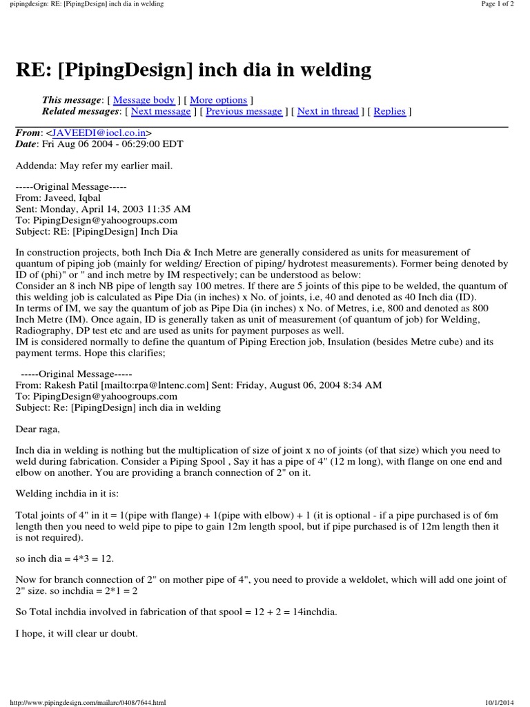 Inch Dia | PDF | Pipe (Fluid Conveyance)