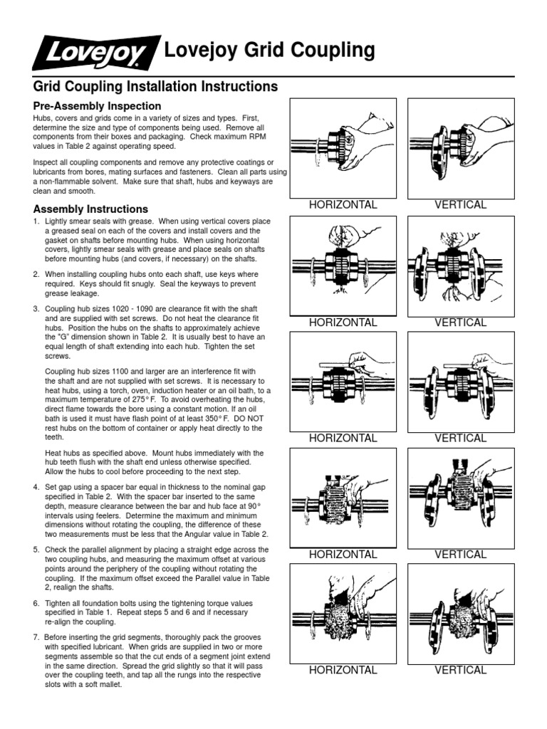 Lovejoy Grid Coupling Installation Guide | PDF | Screw | Lubricant