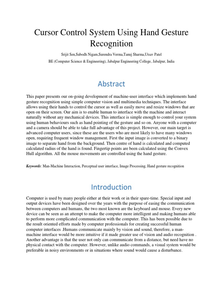 Cursor Control System Using Hand Gesture Recognition | PDF | Graphical User Interfaces | Human ...