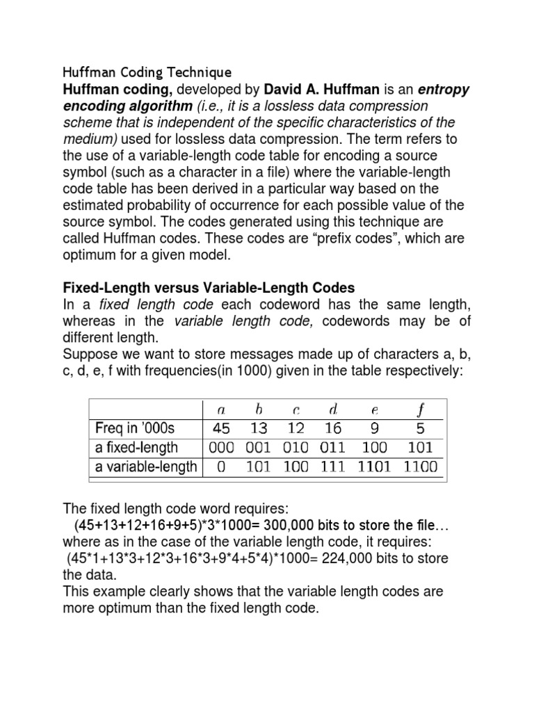 Huffman Coding Technique | PDF | Code | Mathematical Concepts