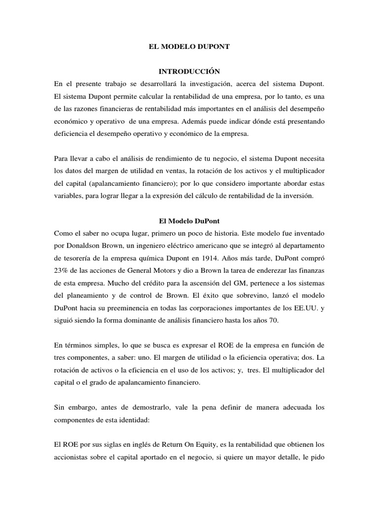 El Modelo Dupont | PDF | Rentabilidad sobre recursos propios | Economias