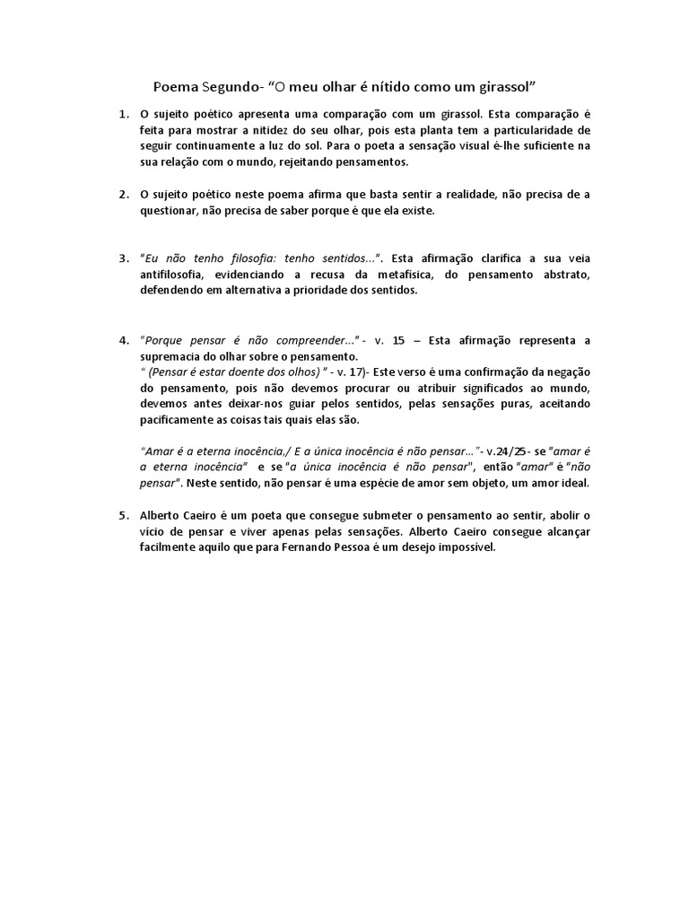 Poema Segundo | PDF | Pensamento | Poesia