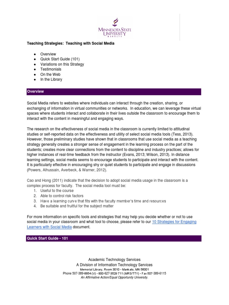 Teaching Strategies: Teaching With Social Media Overview Quick Start ...