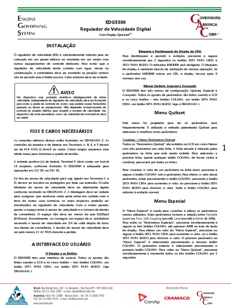 Guia de Instalação do Regulador EDG5500 | PDF | Motores | Interface de ...